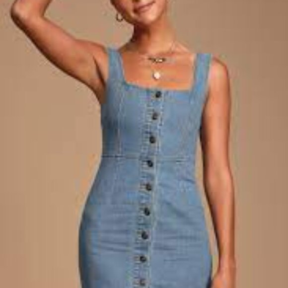Lulus | Dresses | Lulus Making Eyes Medium Wash Denim Buttonfront Mini ...
